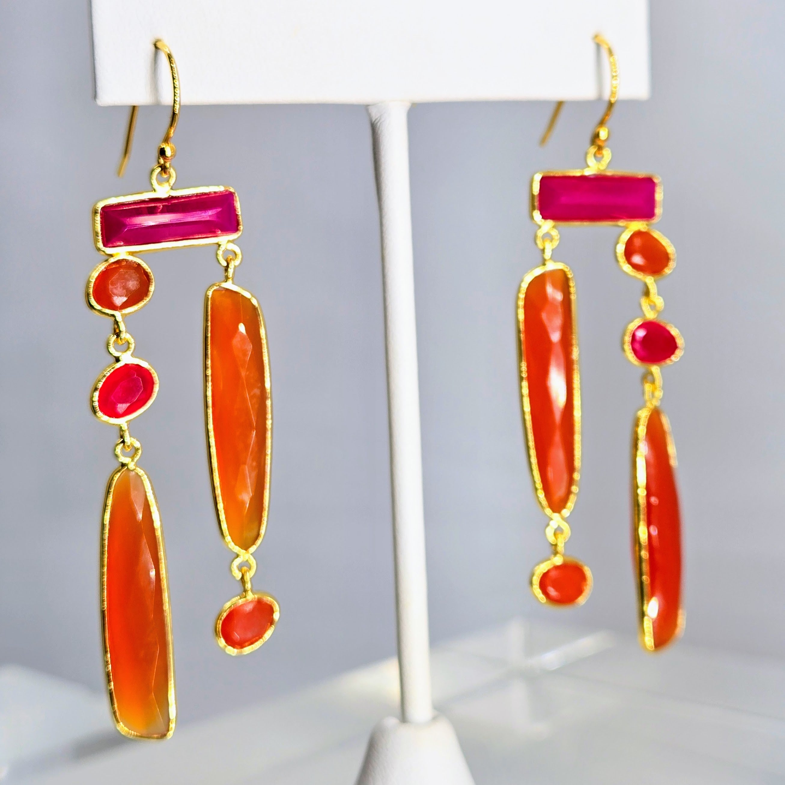 "Mango of My Dreams" 3" Earrings - Carnelian, Pink Quartz, 18k Gold, J ...